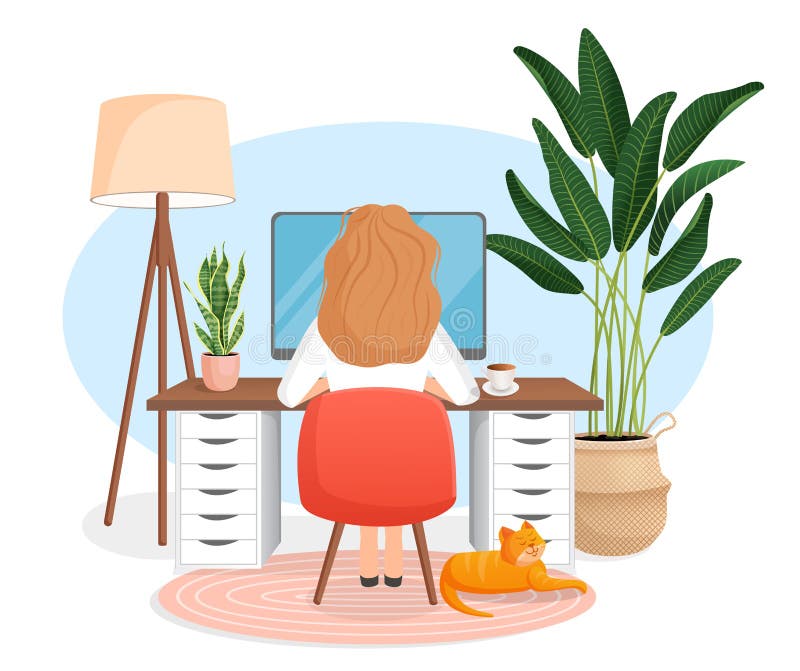 Cartoon Woman Desk Cat Stock Illustrations – 786 Cartoon Woman Desk Cat ...