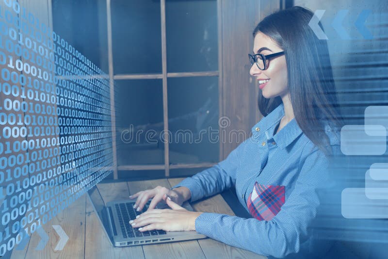 Woman freelancer is typing stock photo. Image of human - 82962234
