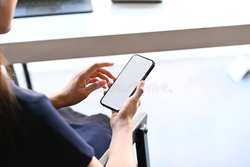 Woman Freelancer Using Smart Phone Check Information at Her Comfortable ...