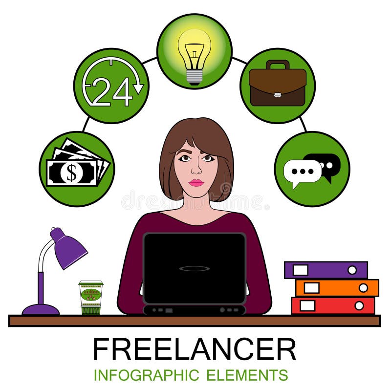 Woman freelancer at work. stock vector. Illustration of career - 72113789