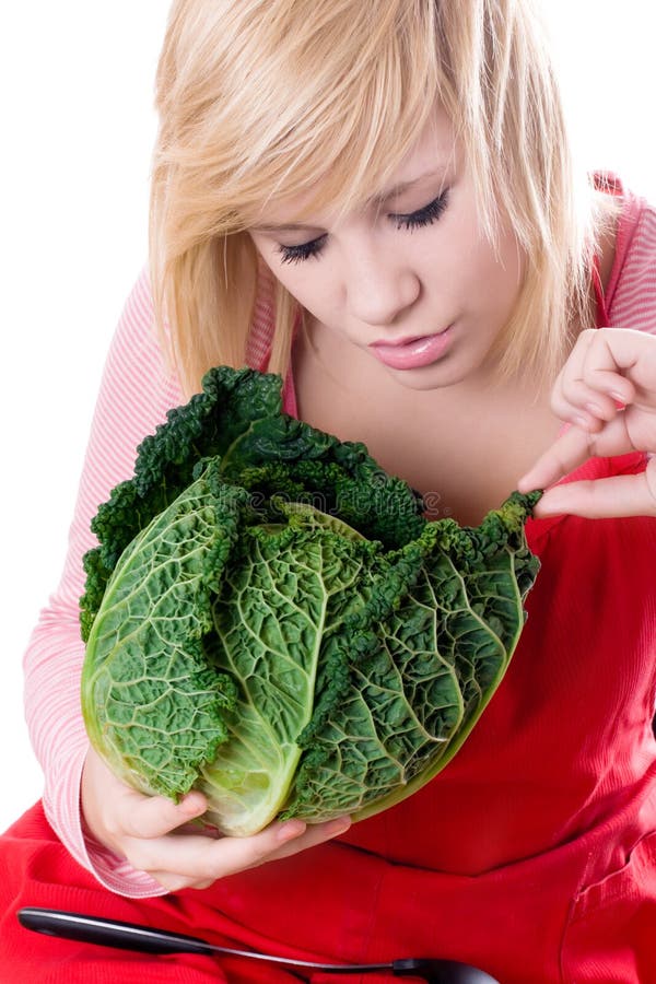 Woman with Fresh Savoy Cabbage Stock Photo - Image of caucasian ...