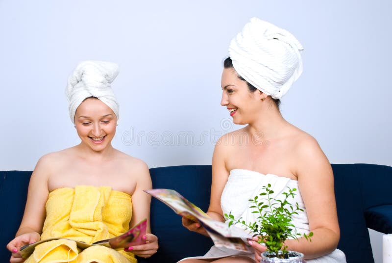 Woman Friends Having Fun at daily Spa Stock Image - Image of discuss ...