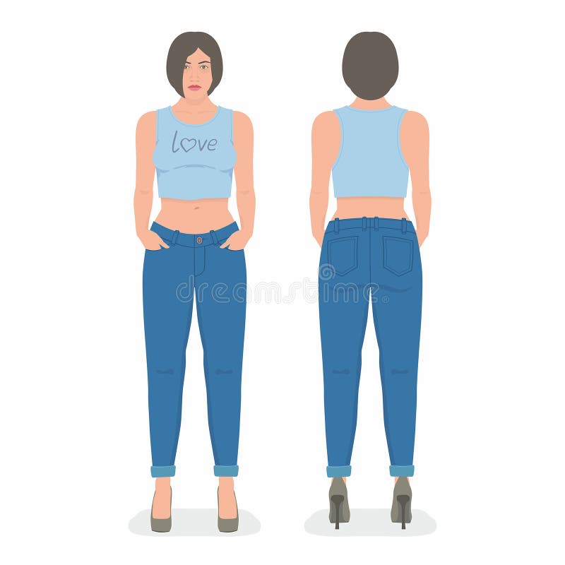 Woman, Front and Back Views Stock Vector - Illustration of people, girl ...