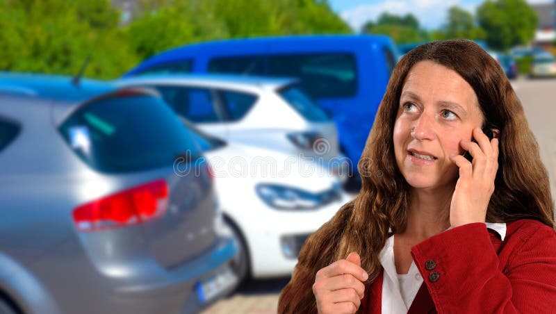 Woman in front of cars stock image. Image of phone, person - 33807261