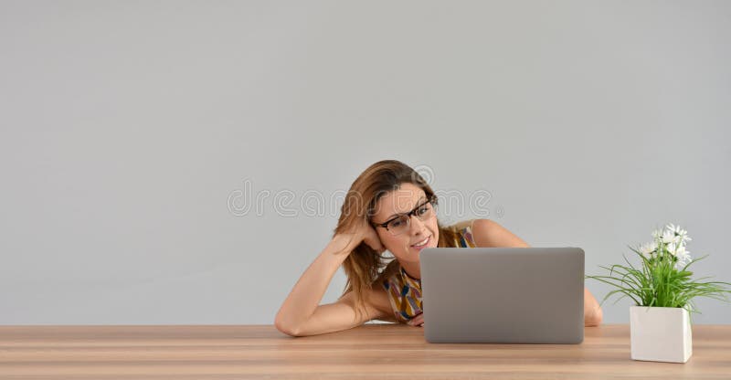 Woman in Front of Laptop Getting Bored Stock Photo - Image of lifestyle ...