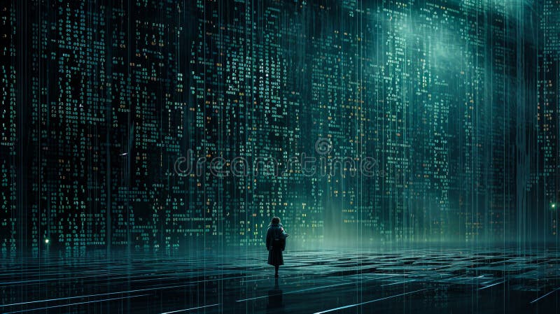 A Woman in Front of Raining Codes Background Generative AI Stock ...