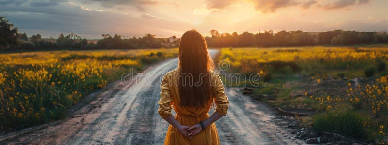 A Woman in Front of Two Roads Stock Photo - Image of doubt, concept ...