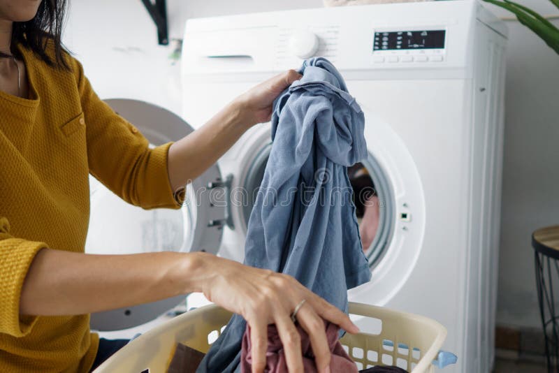 Woman in Front of the Washing Machine Stock Photo - Image of asian ...