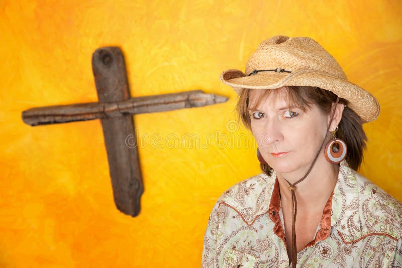Woman in Front of Wooden Cross Stock Photo - Image of beautiful, yellow ...