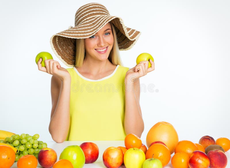 Woman with fruits stock photo. Image of fruit, greens - 156244954