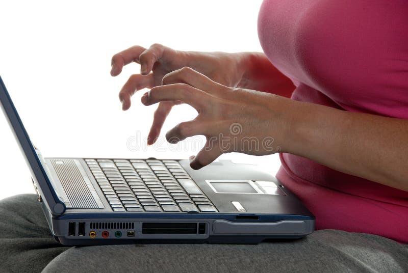 Woman Frustrated at Computer Stock Photo - Image of bench, sitting: 9396820