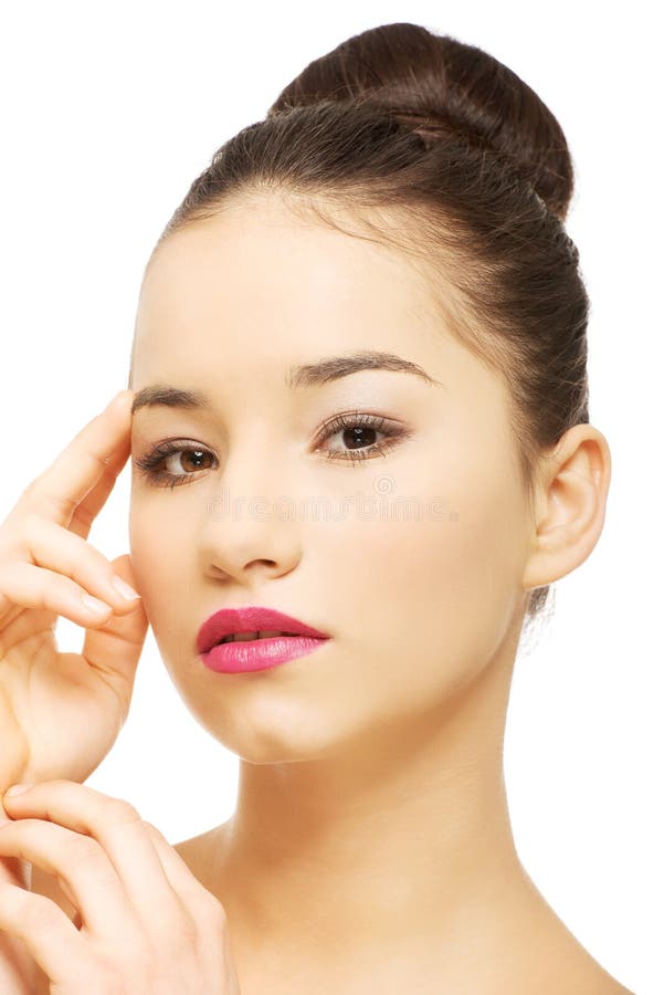 Woman with Full Make Up Touching Face. Stock Photo - Image of fashion ...