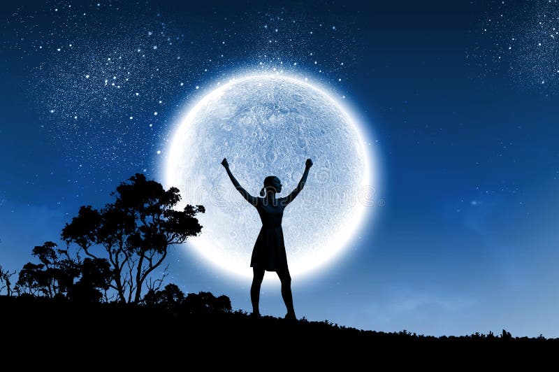 Woman and full moon stock photo. Image of horizon, natural - 42730560