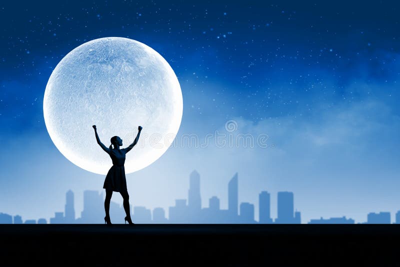 Woman and full moon stock photo. Image of human, astronomy - 42881092