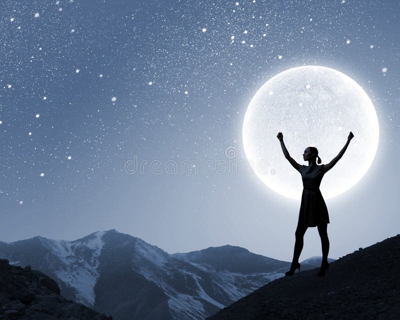 Woman and full moon stock photo. Image of horizon, natural - 42730560