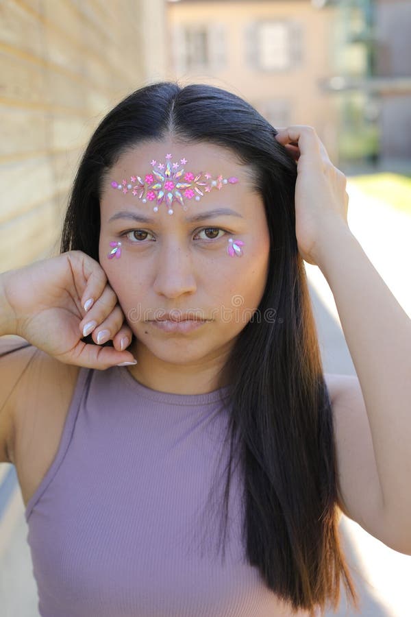 Woman with Fun Sparkly Stones on Her Face Stock Image - Image of cute ...