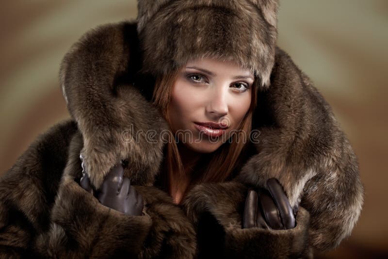 Woman in a fur coat stock photo. Image of people, face - 17338180