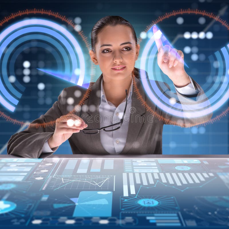 The Woman in Futuristic Data Mining Concept Stock Photo - Image of ...