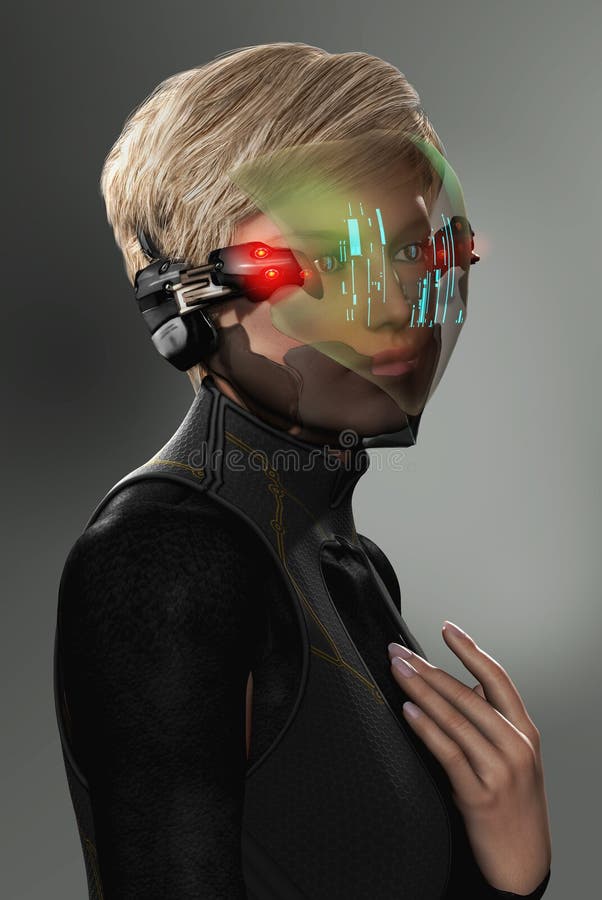 Woman with Futuristic HUD Display Visor Stock Illustration ...
