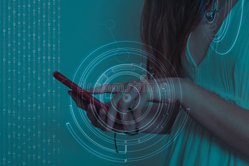 Woman Futuristic Phone Coding Cyber Space, Business and Innovation ...