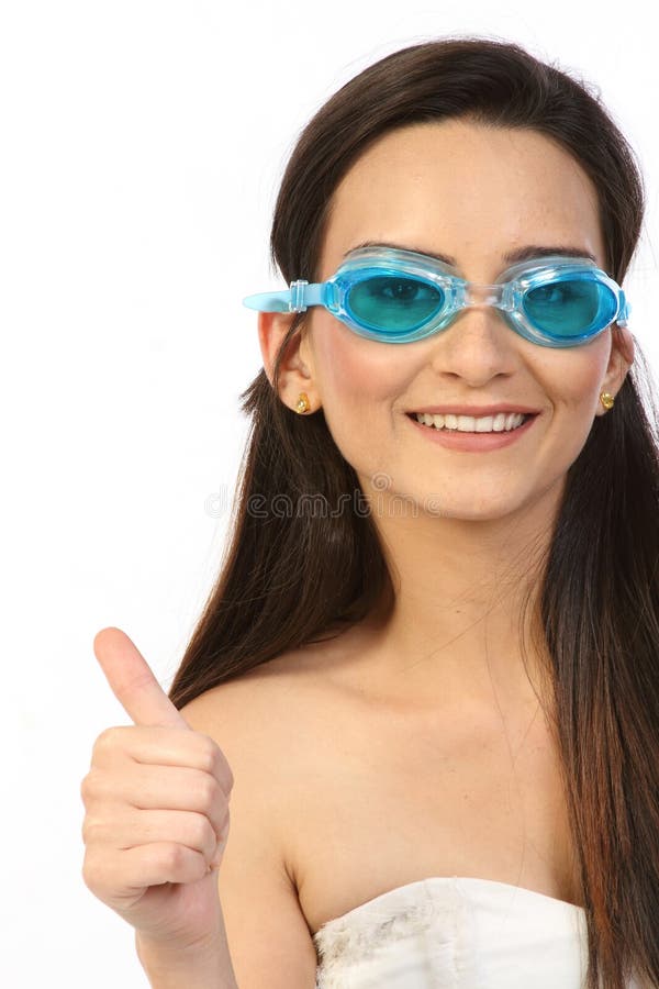 Woman with Gaggles in Challenge Gesture Stock Image - Image of object ...