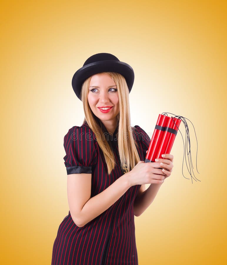 Woman Gangster with Dynamite Sticks on White Stock Image - Image of ...