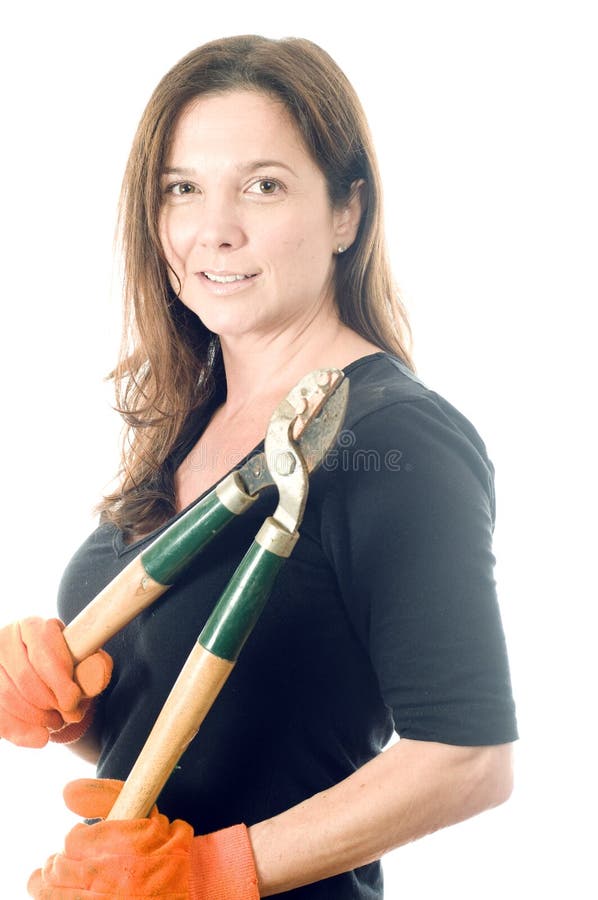 Woman Gardener Lopper Tree Cutting Tool Stock Image - Image of lopper ...