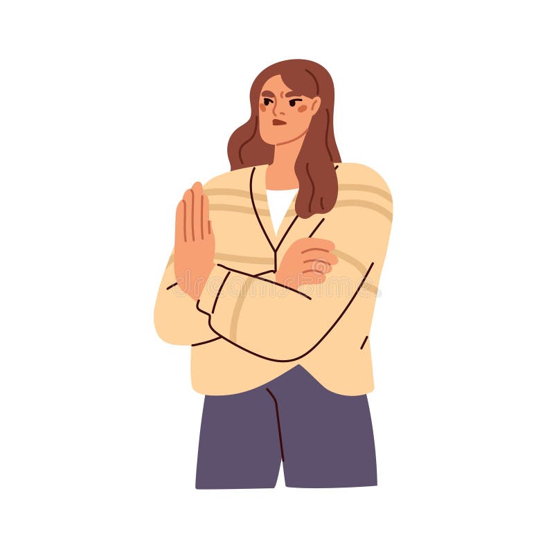 Woman Gesturing Stop with Hand. Character Saying No, Refusing ...