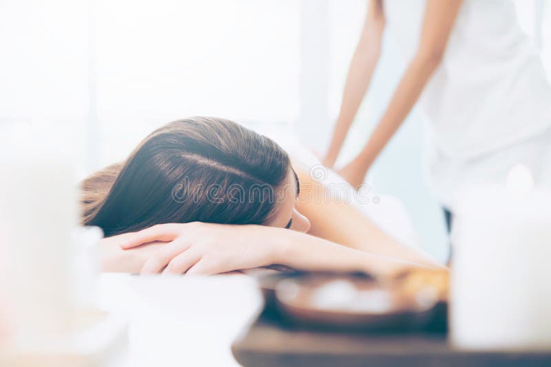 Woman Gets Back Massage Spa By Massage Therapist Stock Image Image