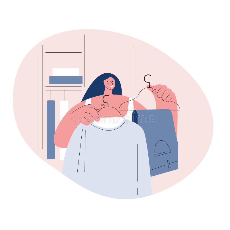 The Woman Gets Dressed in the Morning. Vector Illustration in Flat ...