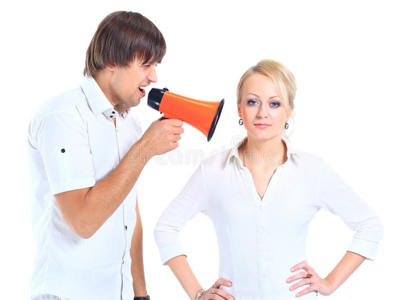 Woman Using Megaphone stock photo. Image of people, communication - 3274876