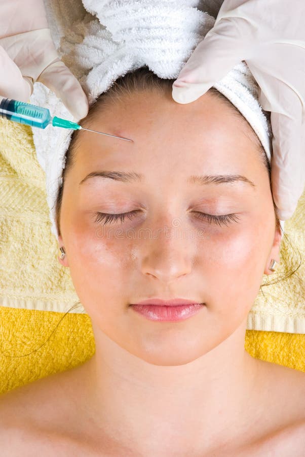 Woman Getting Botox Injection To Forehead Stock Photo - Image of close ...