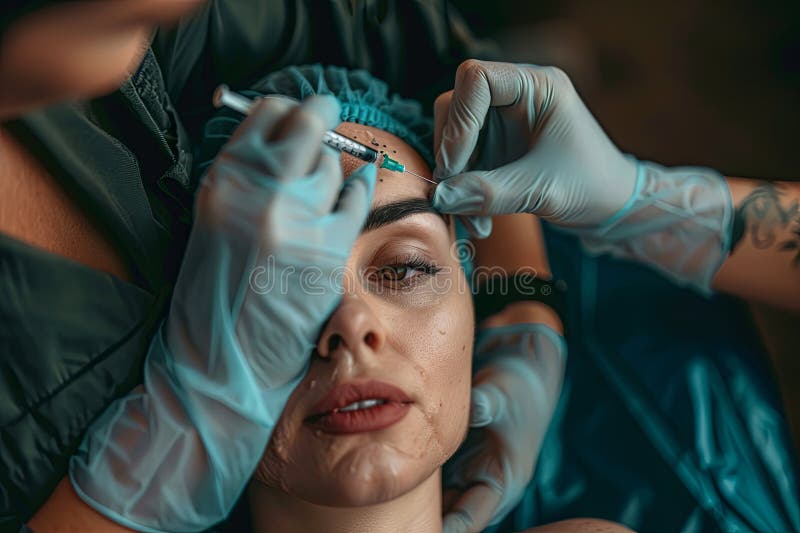 A Woman Getting Her Eyebrows Done by a Doctor in a Medical Office Stock ...