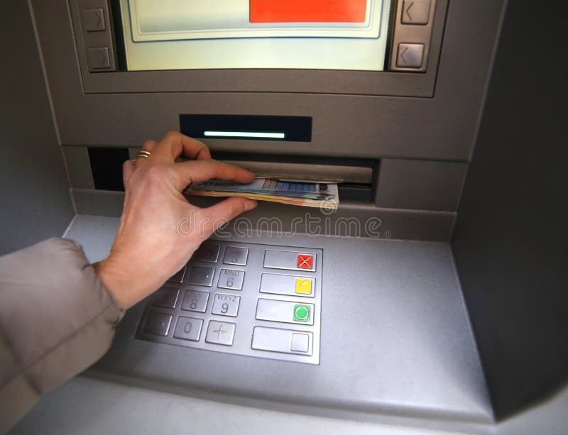 Woman while Getting Money from Atm Stock Image - Image of paid, euro ...