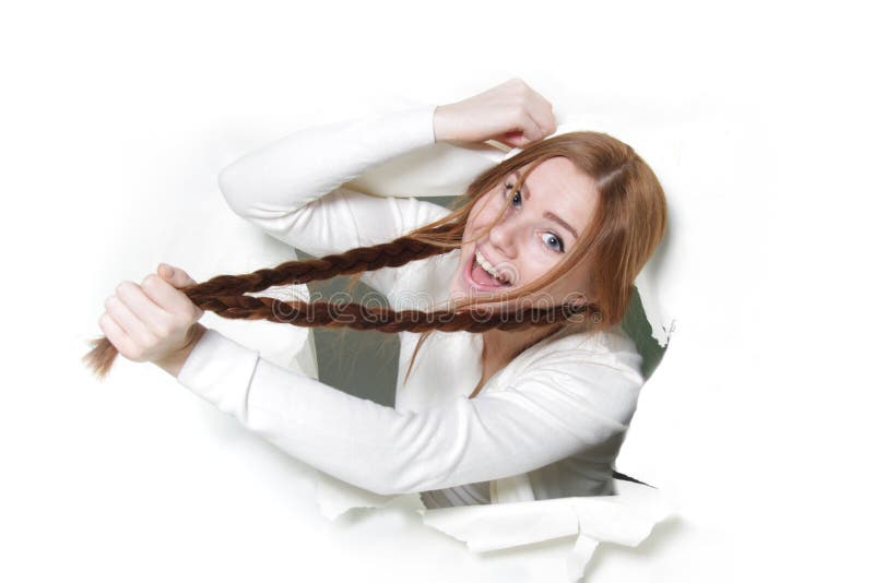 Woman Getting Out from Hole in Paper Stock Photo - Image of face ...