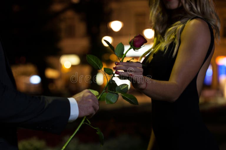 Woman Getting Rose on First Date Stock Image - Image of engagement ...