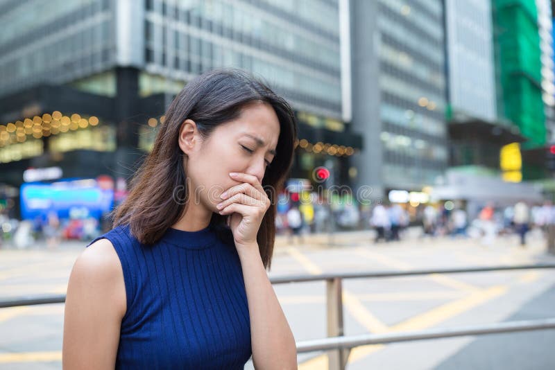 Woman Getting Sick at Outdoor Stock Photo - Image of cityscape, hand ...