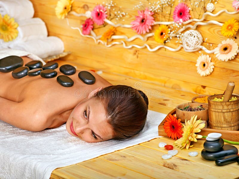 Woman Getting Stone Therapy Massage Stock Image Image Of Stone