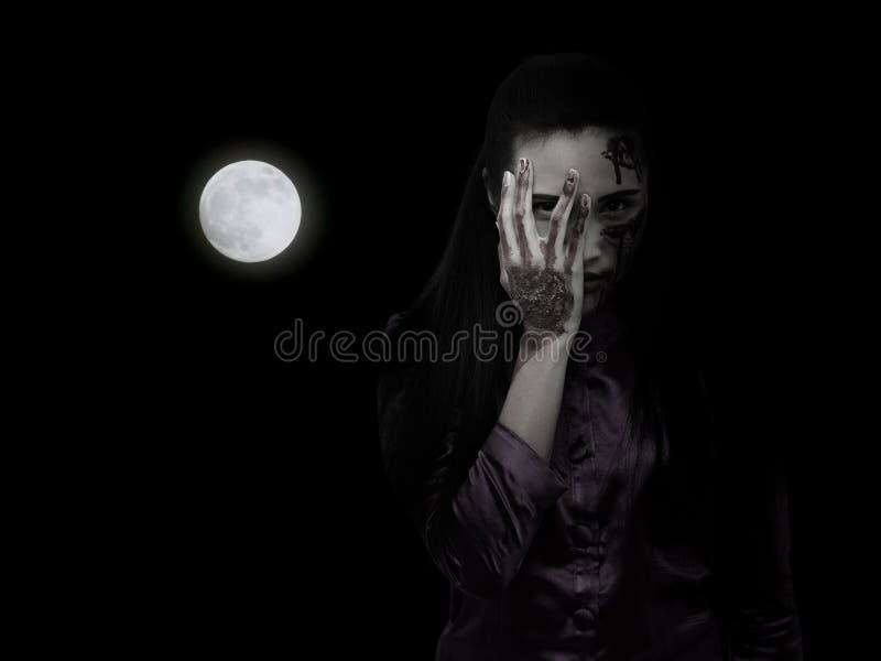 Woman with Ghost Make Up in the Dark Stock Photo - Image of horror ...
