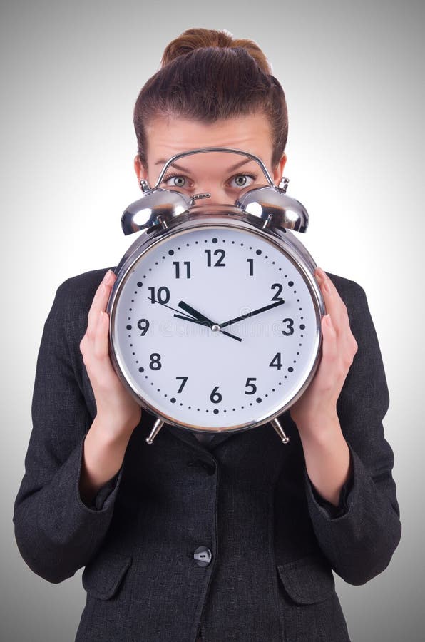 Woman with giant clock stock image. Image of attractive - 46608567