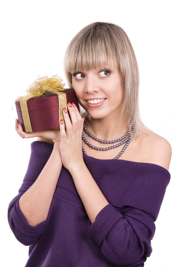 Woman with gift stock photo. Image of cheerful, hand - 13025906