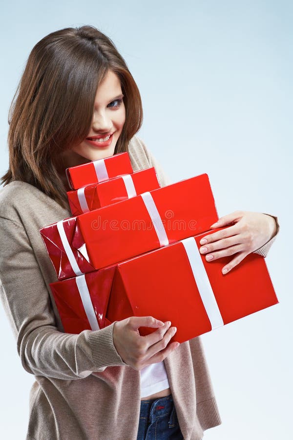Woman Gift Portrait. Studio Stock Photo - Image of human, happy: 112572090