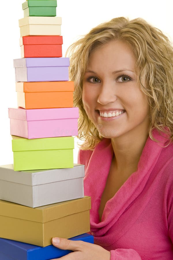 Woman with gifts stock image. Image of isolated, present - 6708857