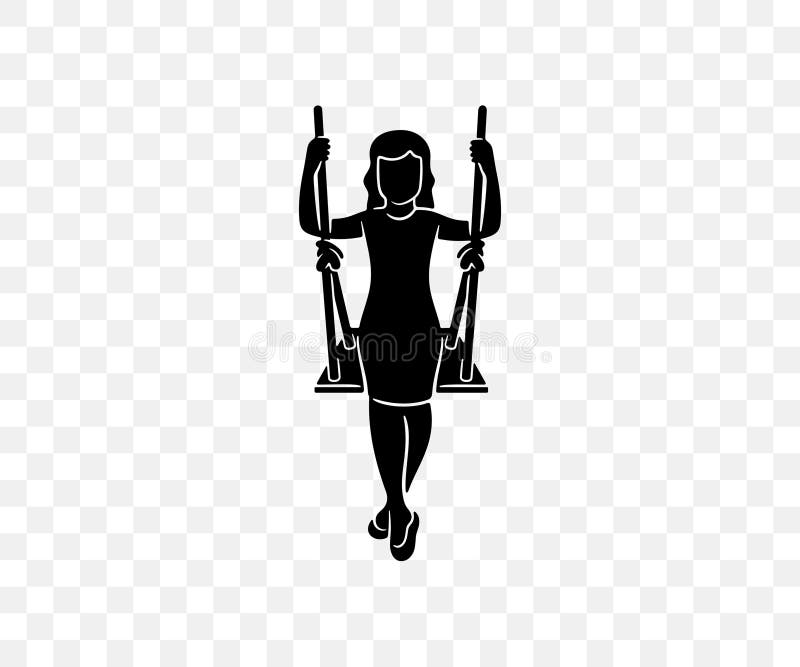 Woman Or A Girl Swings On A Swing Silhouette And Graphic Design Stock