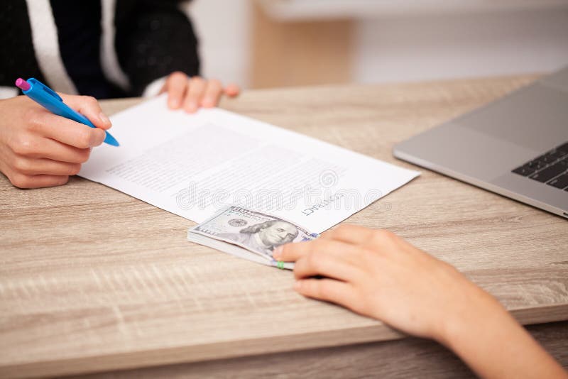 The Woman Gives a Bribe To the Envelope for a Successful Solution Stock ...