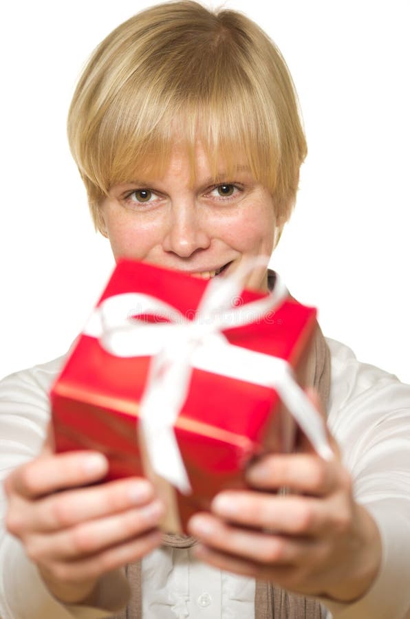 Woman gives gift stock photo. Image of light, lucky, reach - 23598154