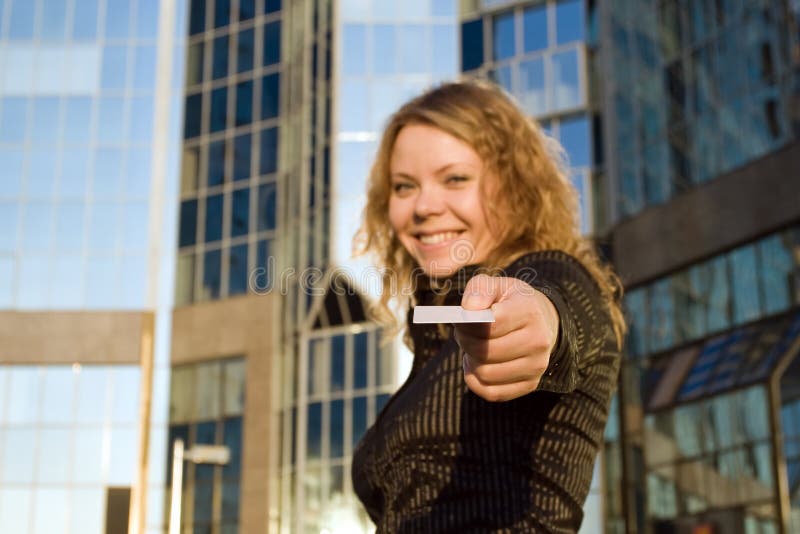 Woman giving credit card stock photo. Image of busy, ideas - 26539340