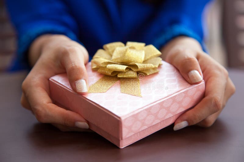 Woman Giving Gift Box Present Stock Photo - Image of woman, attractive ...