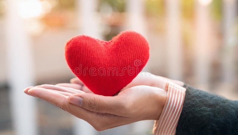 Woman Giving Heart on Man S Hand Stock Illustration - Illustration of ...