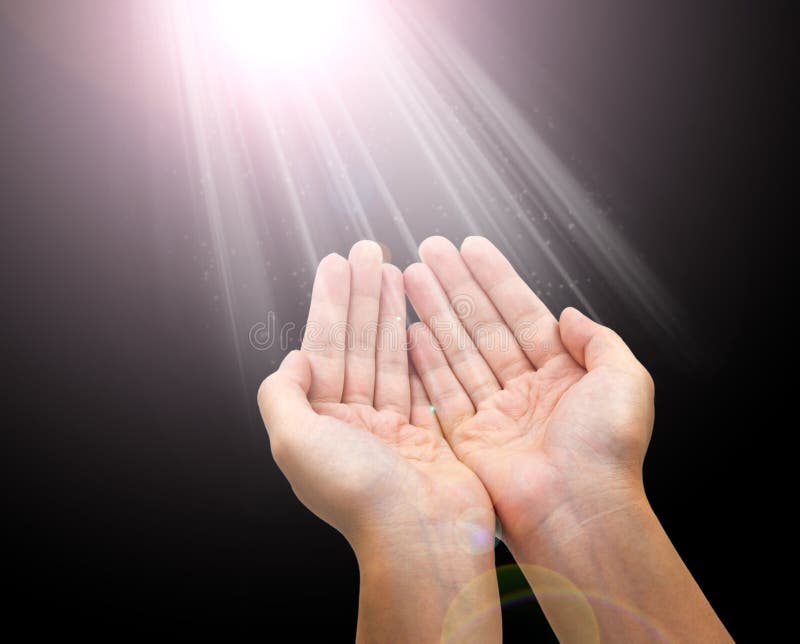 Open Hands With Glowing Lights Stock Photo - Image of hand, christian ...
